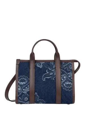 Etro Mini Floral-jacquard Denim Tote Bag - Blue
