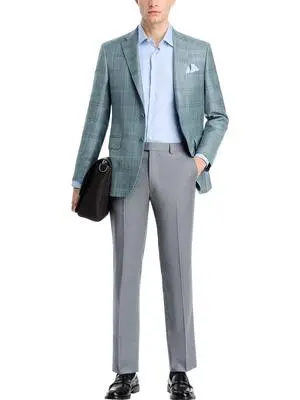 Canali Siena Wool, Silk & Linen Plaid Sport Coat - Sage Green/ Light Blue