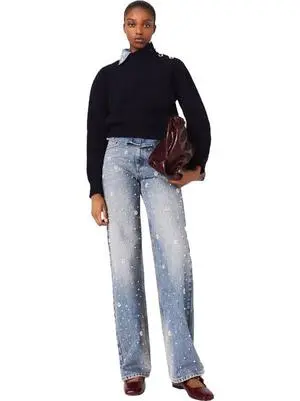 Maje Wide-leg Embroidered Jeans - Blue