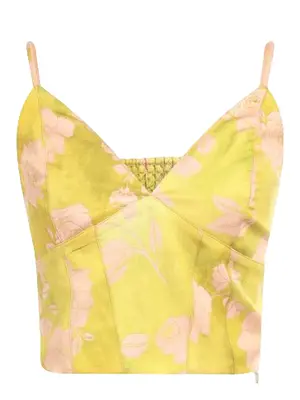 MARCIANO Floral-print Twill Crop Top - Yellow