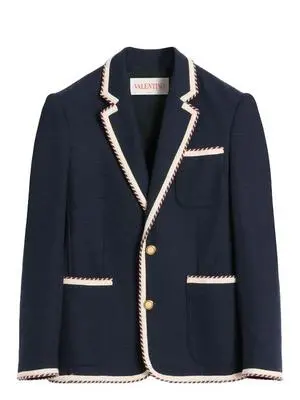 Valentino Garavani Single-breasted Jersey Cotton Jacket With Torchon - Navy