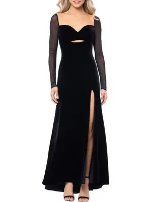 BLONDIE NITES Long Sleeve Velvet Gown - Black