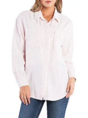 BILLY T Stripe Linen Blend Button-up Shirt - Red Stripes