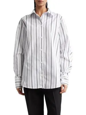 TOTÊME Oversized Stripe Organic Cotton Poplin Shirt - White/ Black