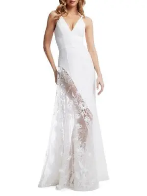 Dress The Population Gianna Lace Panel Evening Gown - Off White