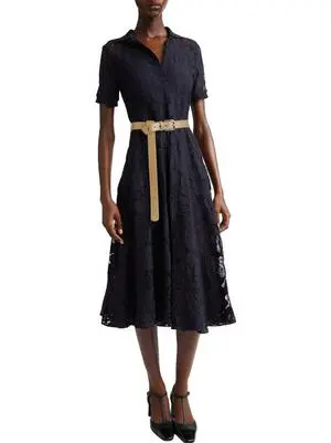 Max Mara Lambro Lace Knit Shirtdress - Navy
