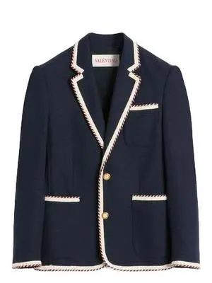 Valentino Garavani Single-breasted Jersey Cotton Jacket With Torchon Piping - Black