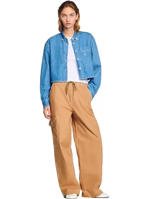 Sandro Denim Cropped Shirt - Blue