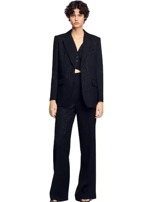 Sandro Sequinned Suit Jacket - Black