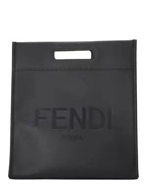 Fendi Calfskin Logo Shopper Tote - Black