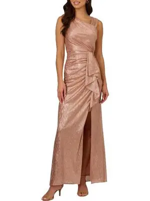 Adrianna Papell Metallic Foil Gown - Rose Gold