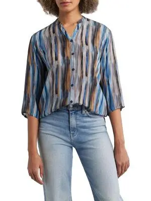 APNY Stripe Three-quarter Sleeve Button-up Shirt - Light Blue Multi