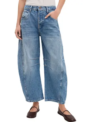 Free People We The Free Soutache Barrel Jeans - Ultra Light Beam
