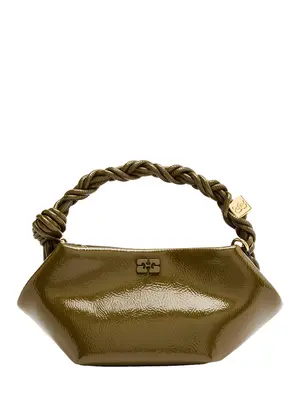 GANNI Ganni Bou Mini Patent Leather Top Handle Bag Olive