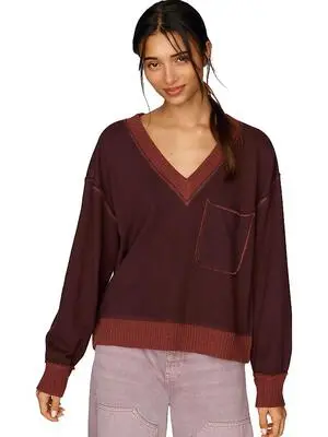 PILCRO Montana Pocket Knit Top - Chocolate