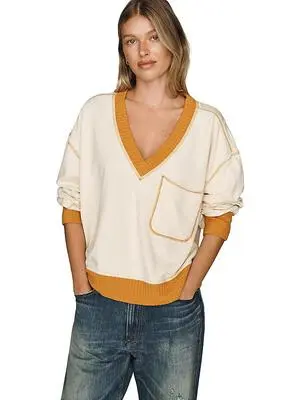 PILCRO Montana Pocket Knit Top Ivory Pattern
