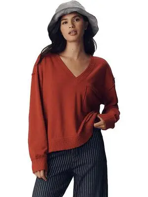 PILCRO Montana Pocket Knit Top Red Wine