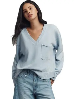 PILCRO Montana Pocket Knit Top Soft Cornflower