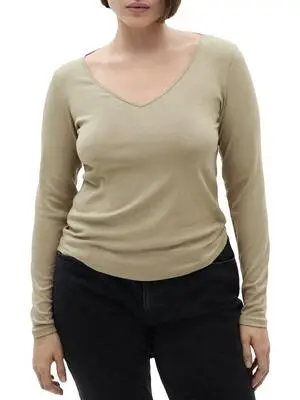 Mango MANGO Fitted V-Neck Long Sleeve Top Pastel Green
