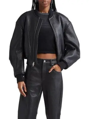 Alexander Wang Primal Lambskin Leather Crop Bomber Jacket - Black