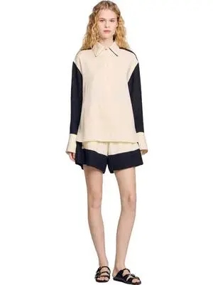 Sandro Two-tone Oversized Shirt - Ecru