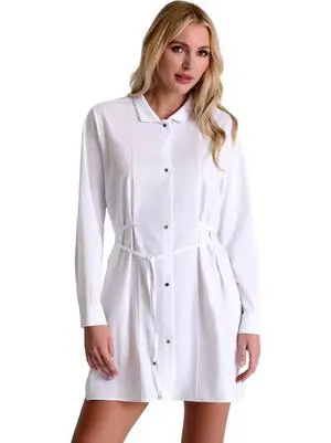 Shan Poplin Shirt Tunic With Tie Detail - White