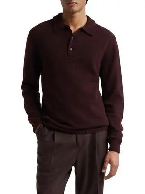 Sunspel Lambswool Polo Sweater - Bakelite Twist