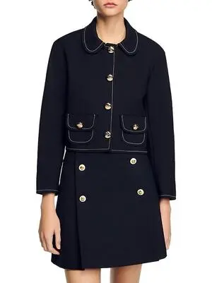 Sandro Peter Pan Collar Cropped Jacket - Black