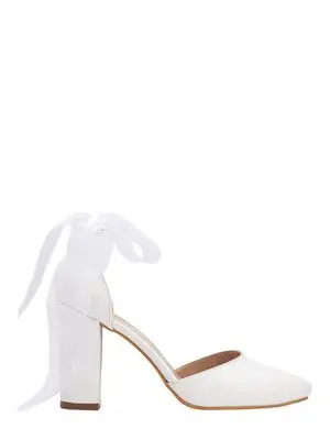 FOREVER & ALWAYS SHOES Gisele Ribbon Ankle Strap Block Heels - White