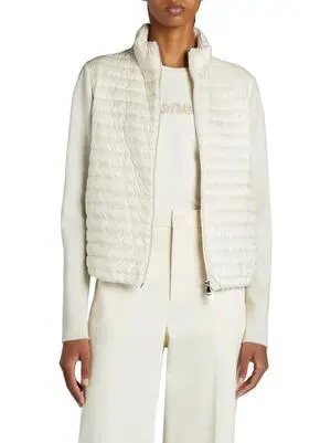 Moncler Quilted Down And Virgin Wool Knit Cardigan - Pearl White