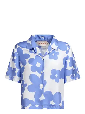 Marni Floral-print Silk Bowling Shirt - Blue Lilac