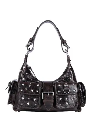 The Kooples Amelia Stud-embellished Leather Shoulder Bag - Brown