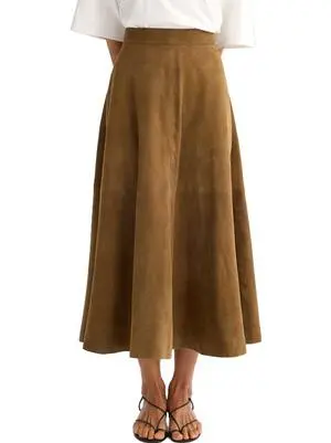 RÓHE Suede A-line Skirt - Light Khaki