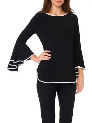 Chaus Tipped Bell Sleeve Top - Black/white 010