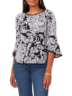 Chaus Paisley Print Top - Black/ White