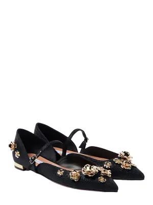 AQUAZZURA Bloom Embellished Ballet Flats - Black