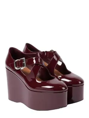 Alaïa Criss Cross Patent Leather Wedges - Burgundy