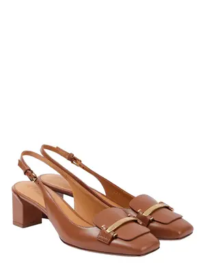 TOD'S 50 Leather Slingback Pumps - Beige
