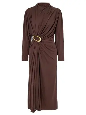 Bottega Veneta Gathered Crepe-jersey Midi Dress - Brown