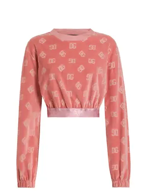 Dolce & Gabbana Short Chenille Jacquard Sweatshirt With Dg Logo - Pink