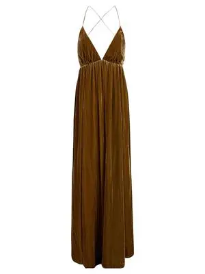 Zimmermann Gathered Velvet Maxi Dress - Army Green