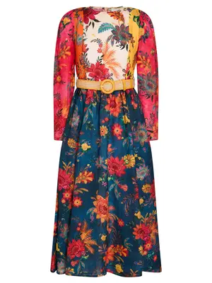 Zimmermann Floral-print Linen Midi Dress - Royal Blue