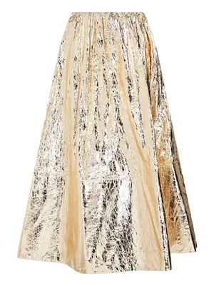 Zimmermann Crinkled Metallic Vinyl Maxi Skirt - Gold