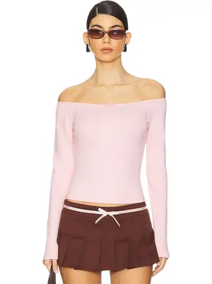 AMELIE TEJE Off Shoulder Long Sleeve Top - Cherry Blossom