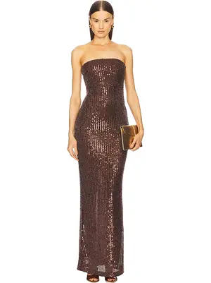 MICHAEL COSTELLO Saskia Gown - Chocolate Brown