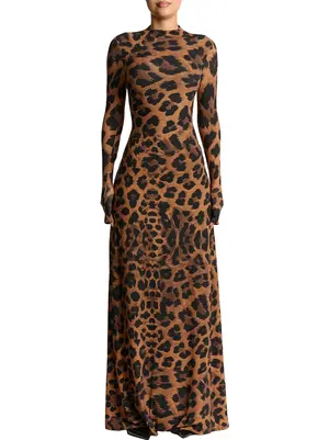 Naked Wardrobe Print Long Sleeve Maxi Dress - Leopard
