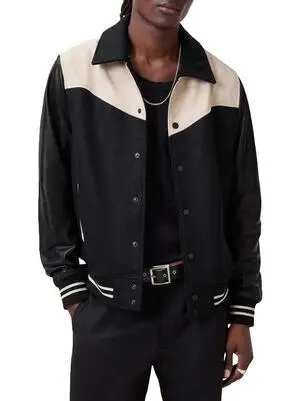 ALLSAINTS Pendleton Contrast Bomber Jacket - Black/ Ecru White