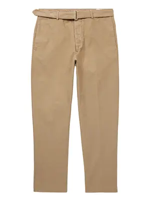Officine Générale Tapered Belted Garment-dyed Cotton-twill Trousers - Brown