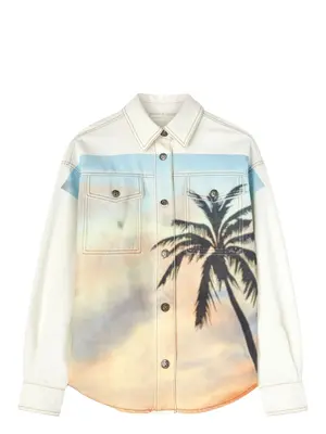 Palm Angels Sunrise Palm Denim Overshirt - White