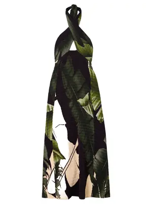 Johanna Ortiz Elegant Expedition Printed Plissé-satin Midi Dress - Green